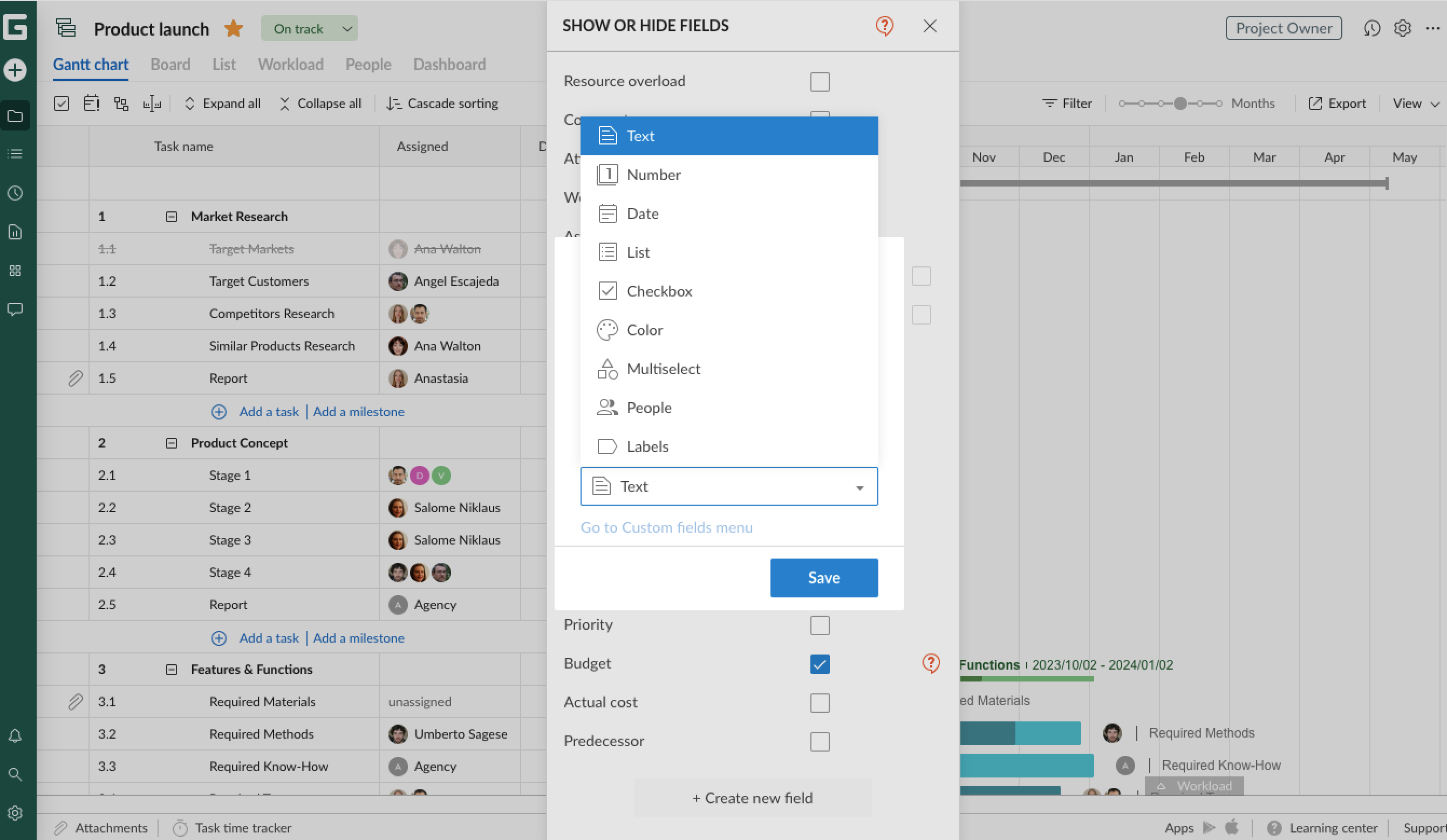 Custom fields – GanttPRO Knowledge Base