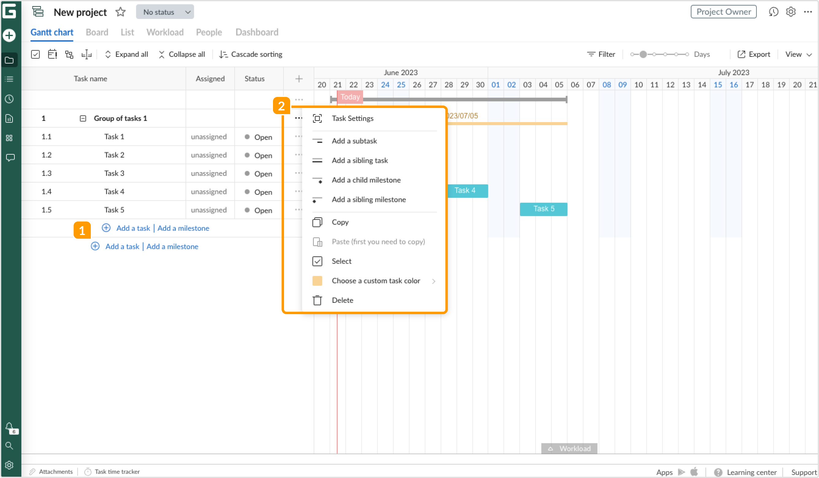 Cómo crear el primer proyecto – Base de conocimientos de GanttPRO