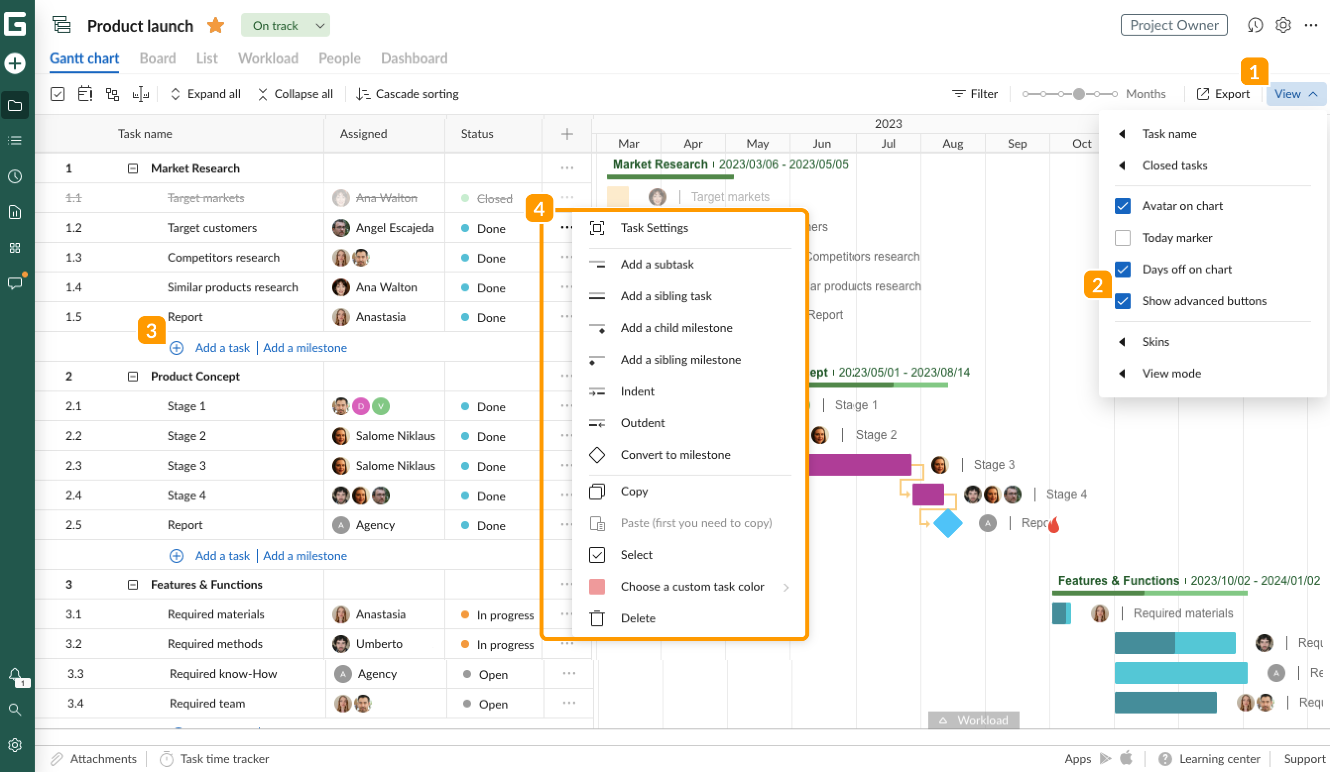 Customizing Gantt chart view – GanttPRO Knowledge Base