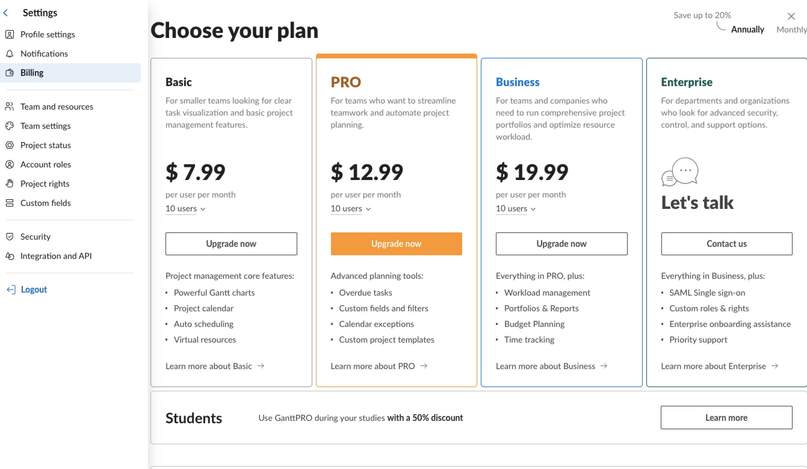 Subscription – GanttPRO Knowledge Base