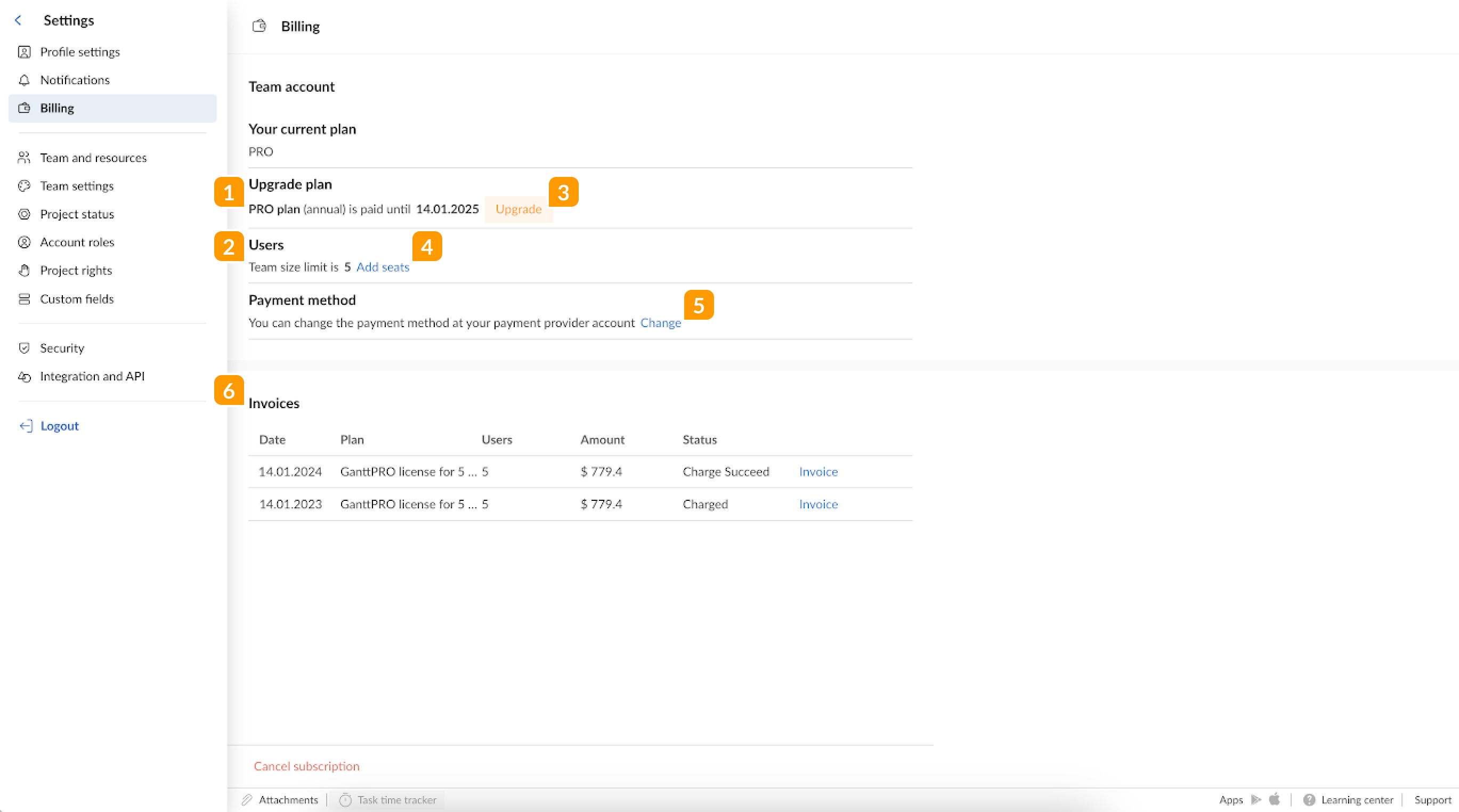 Billing details – GanttPRO Knowledge Base