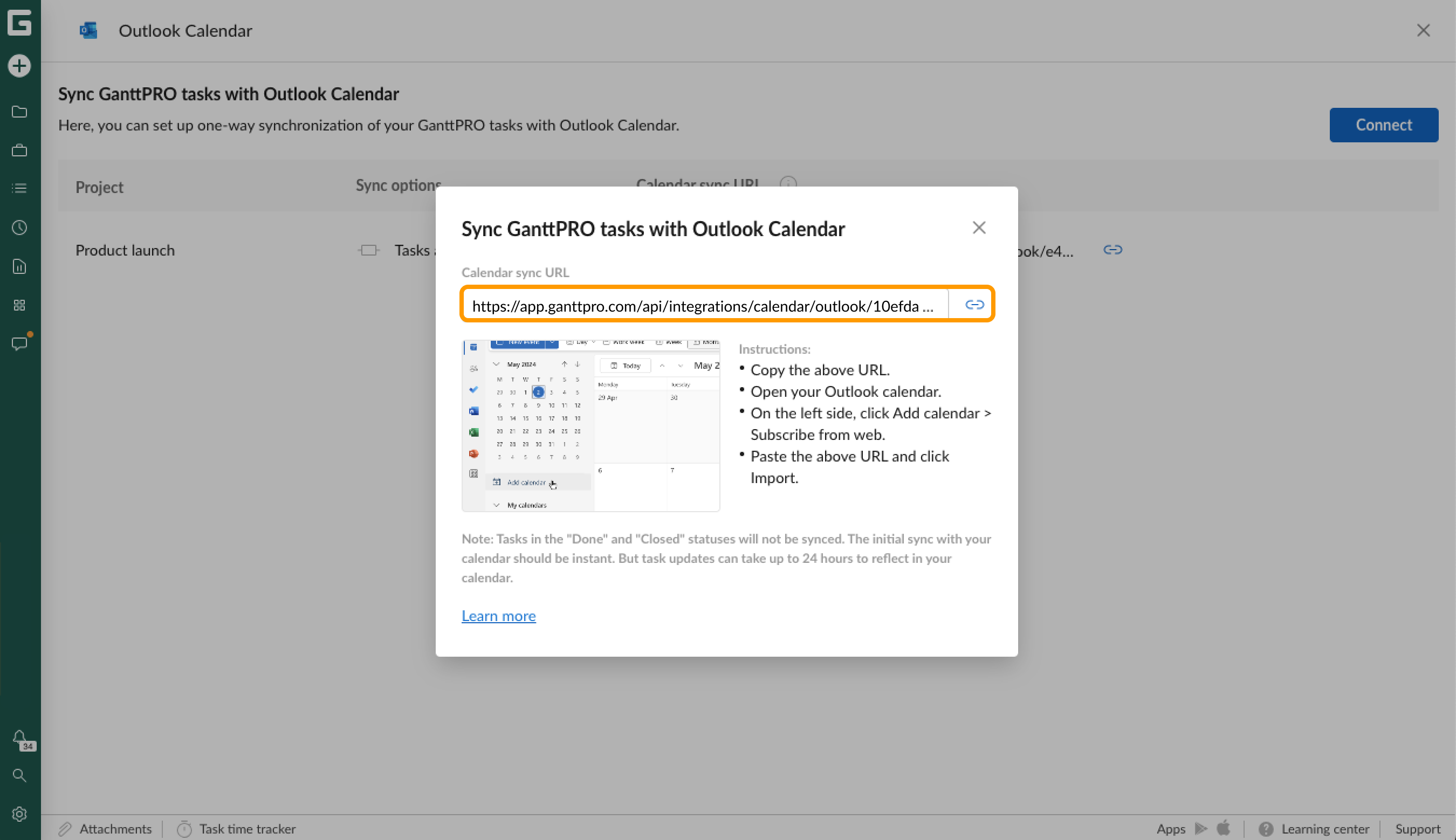Integración con calendarios de Outlook – Base de conocimientos de GanttPRO