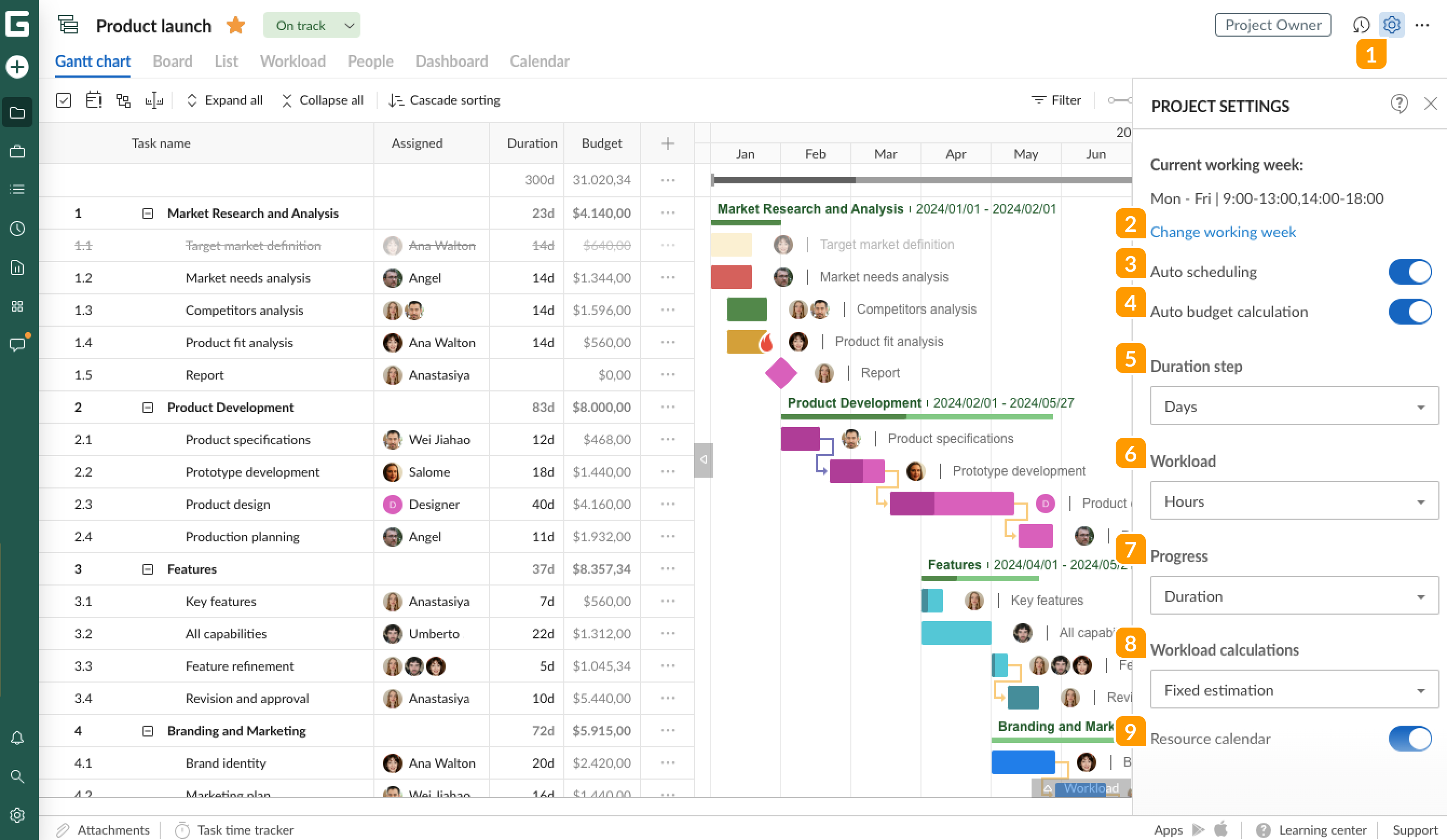 Configuración de proyecto – Base de conocimientos de GanttPRO
