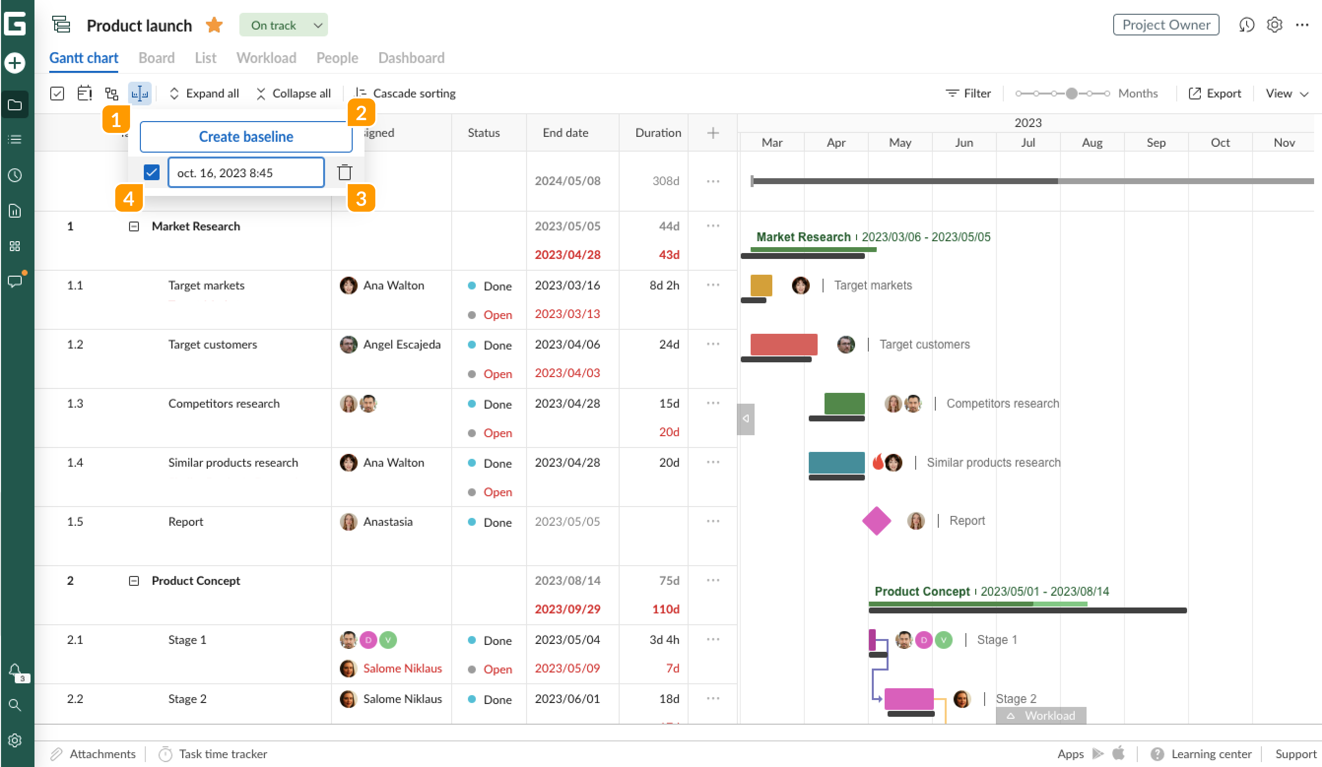 Línea base – Base de conocimientos de GanttPRO