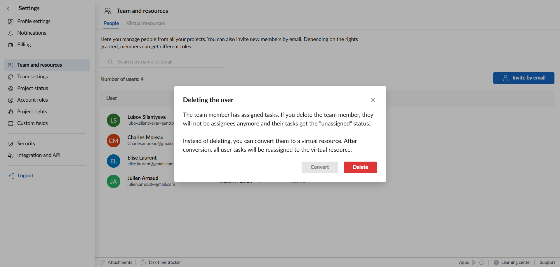 Deleting users – GanttPRO Knowledge Base