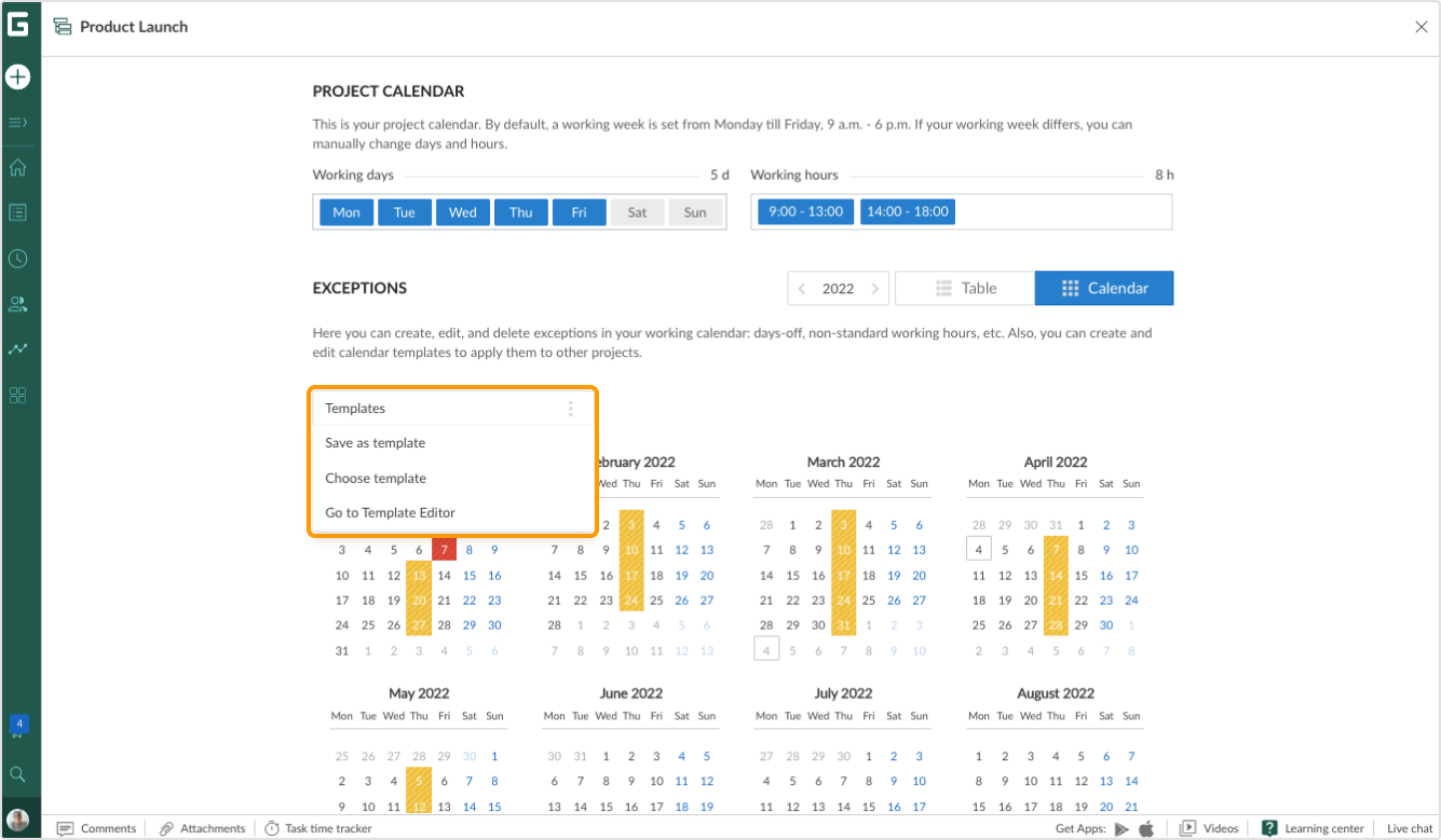 Project calendar – GanttPRO Knowledge Base